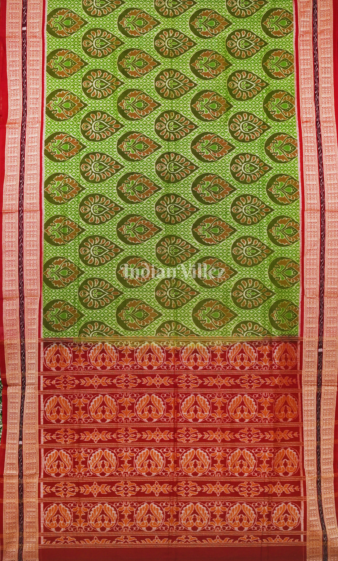 Green Red Flower Motif Odisha Ikat Sambalpuri Cotton Saree – IndianVillèz
