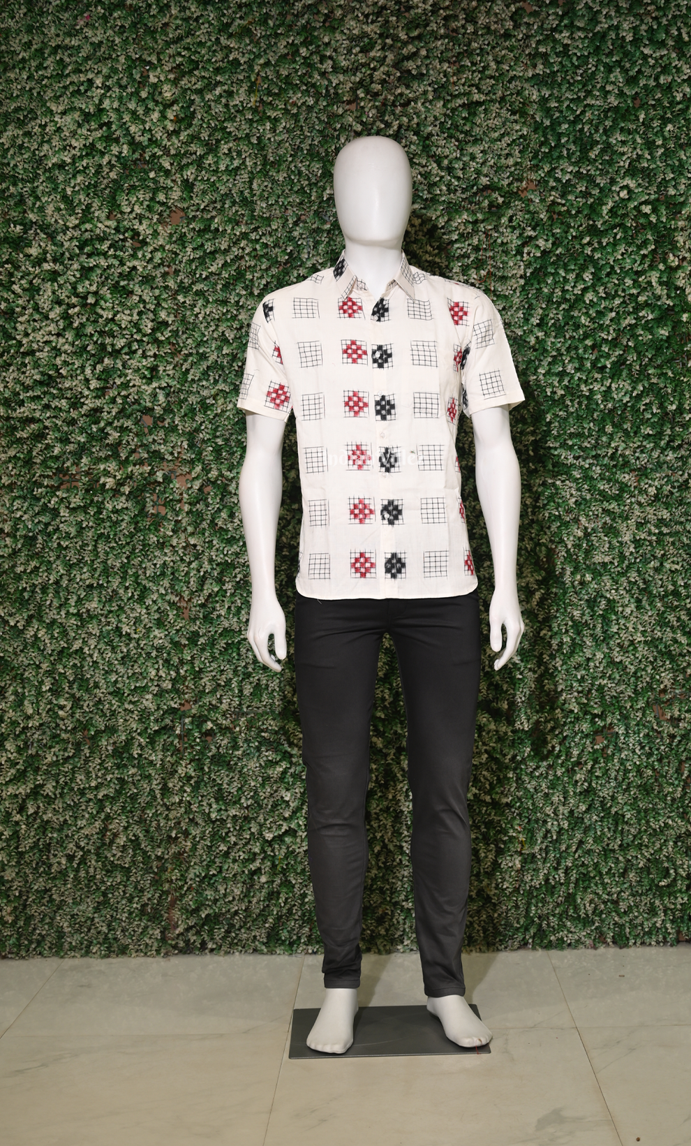 White Black Pasapali Odisha Ikat Cotton Half Sleeve Shirt for Men ...