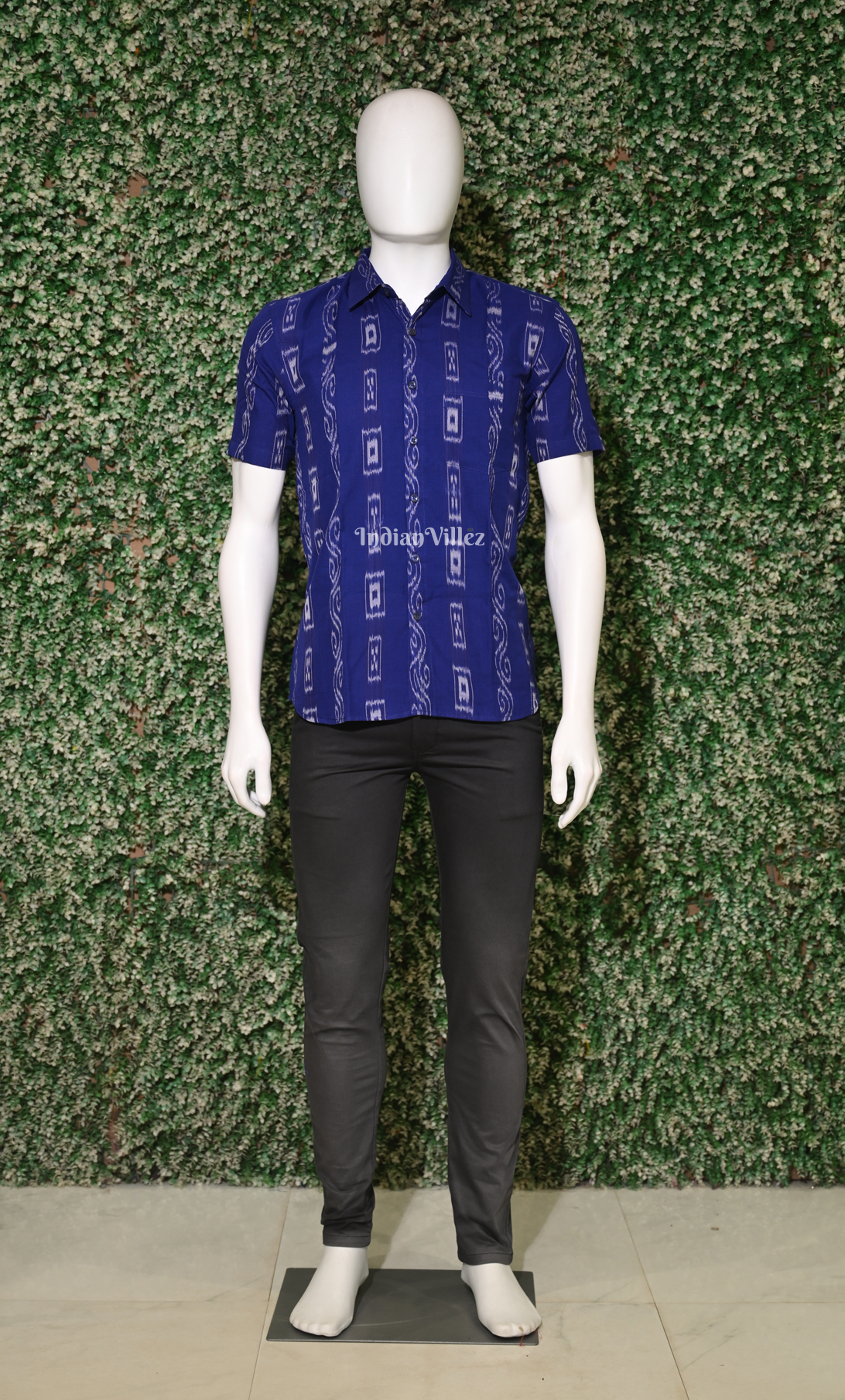 Royal Blue Odisha Ikat Cotton Half Sleeve Shirt for Men – IndianVillèz