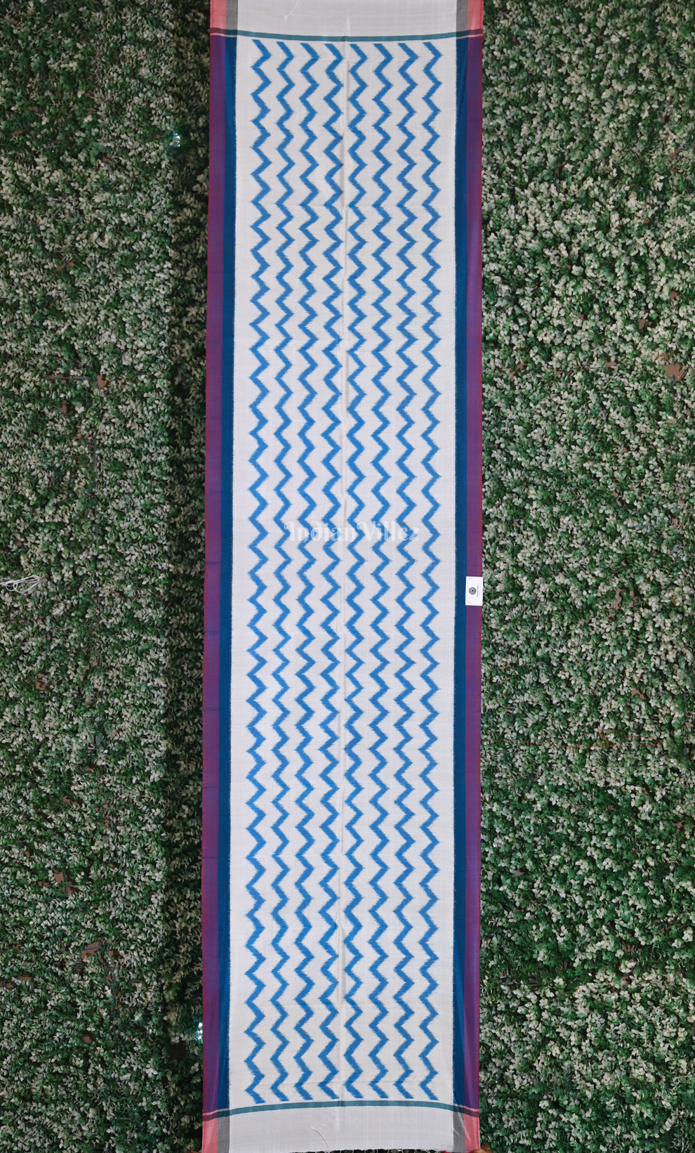 White Blue Waves Design Odisha Ikat Pure Sambalpuri Silk Stole ...