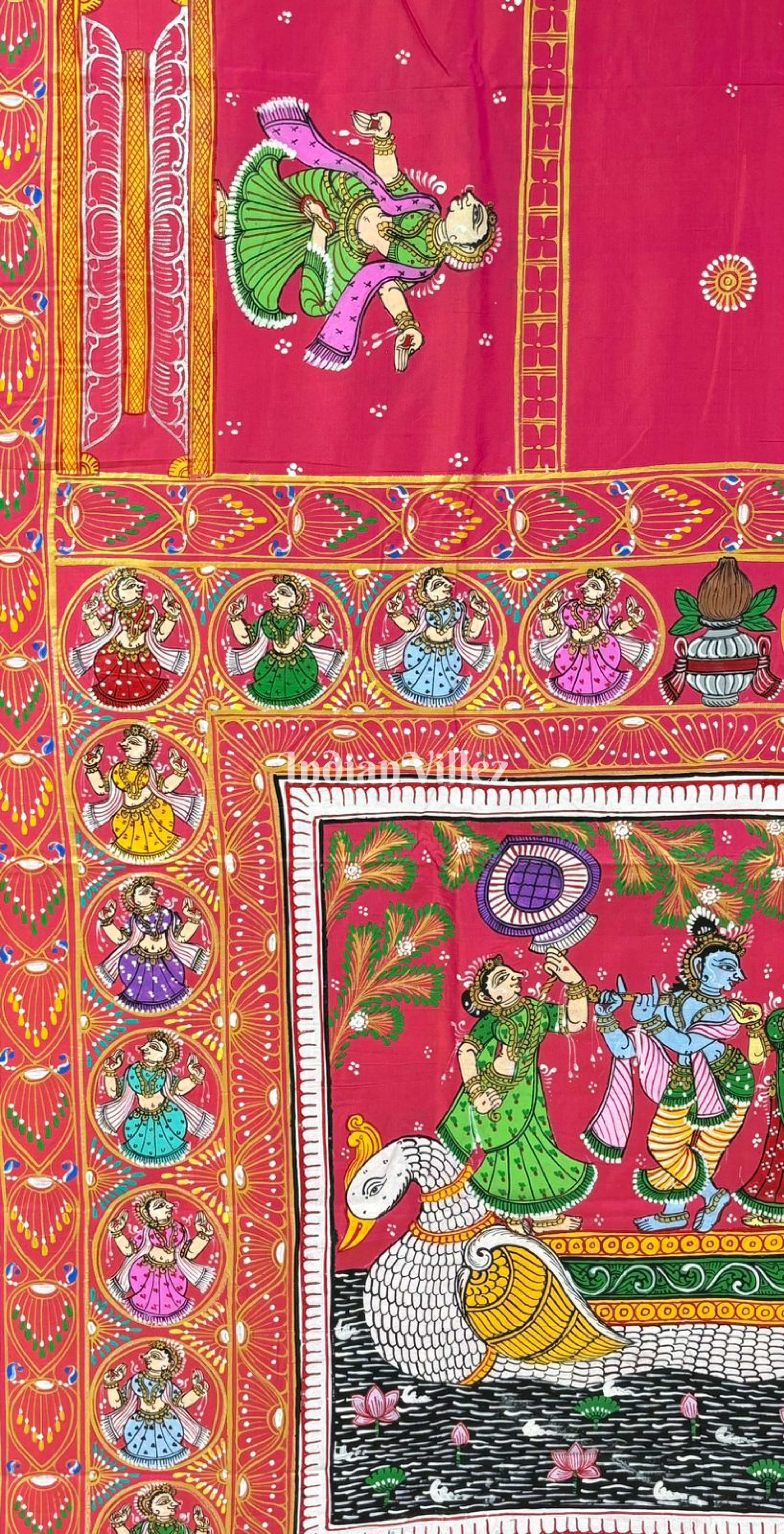 Rani Boita Krishna Raslila Hand-Painted Pattachitra Saree – IndianVillèz