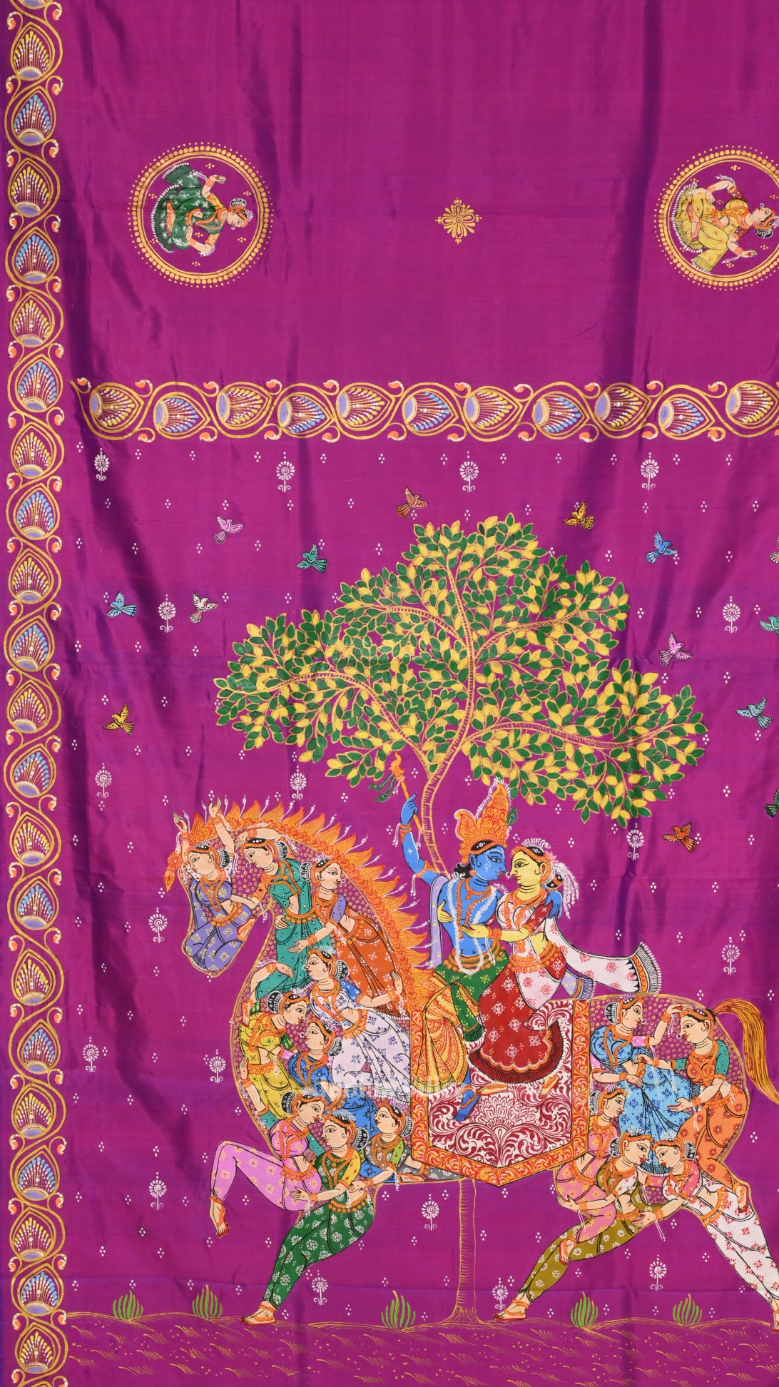 Purple Hand-Painted Kandarpa Ashwa (Horse) Pattachitra Saree – IndianVillèz