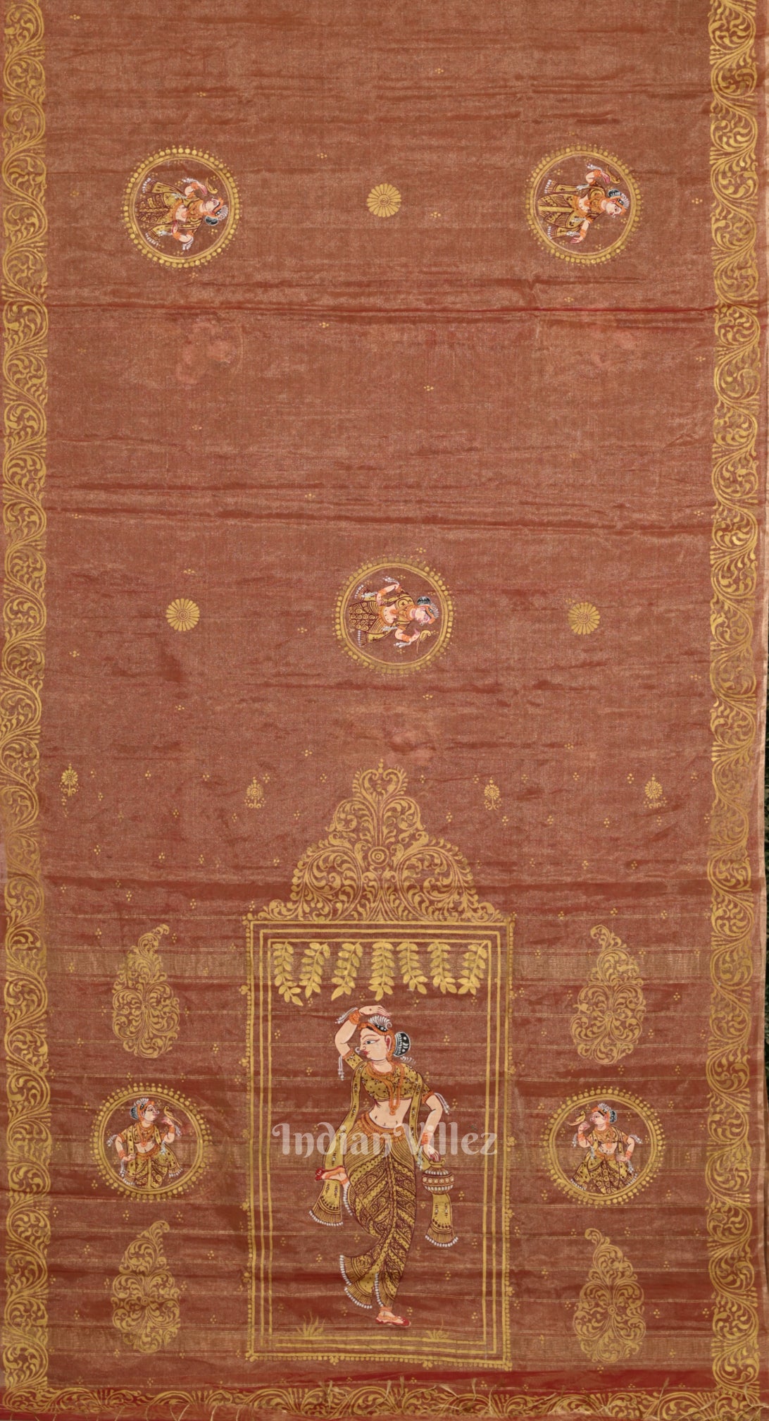 Orange Dual Tone Shringar Ras Hand- Painted Pattachitra Saree ...