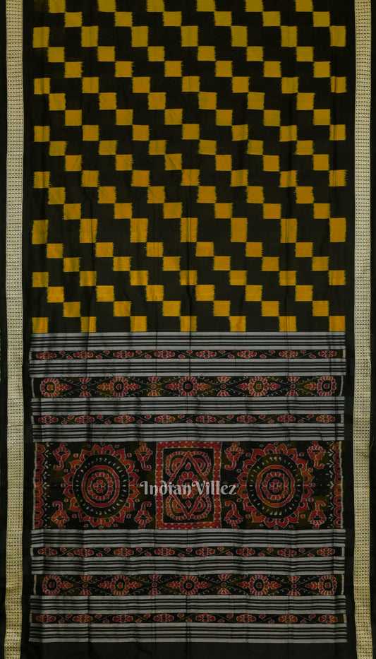 Black Green Kumbha Design With Patli Exclusive Sambalpuri Ikat Silk Sa ...
