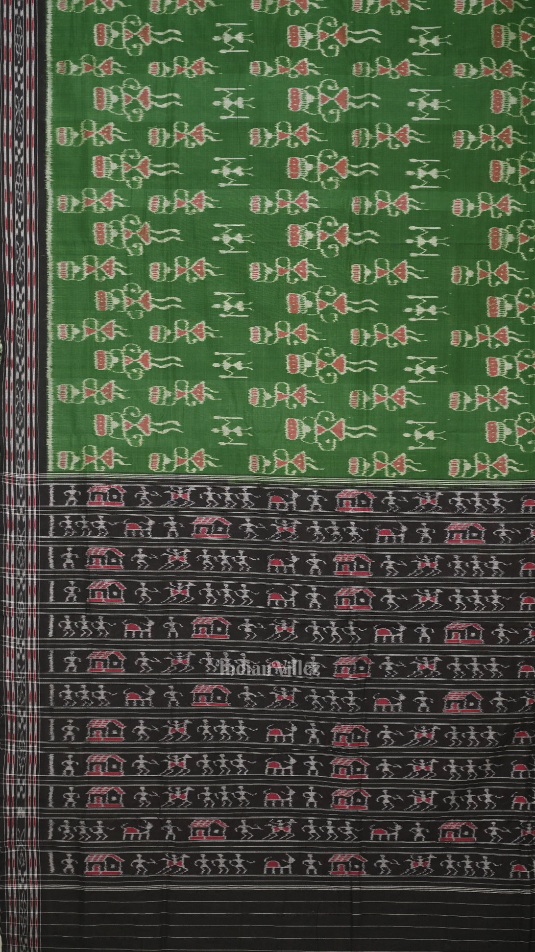 Green Black Tribal Theme Odisha Ikat Sambalpuri Cotton Saree – IndianVillèz