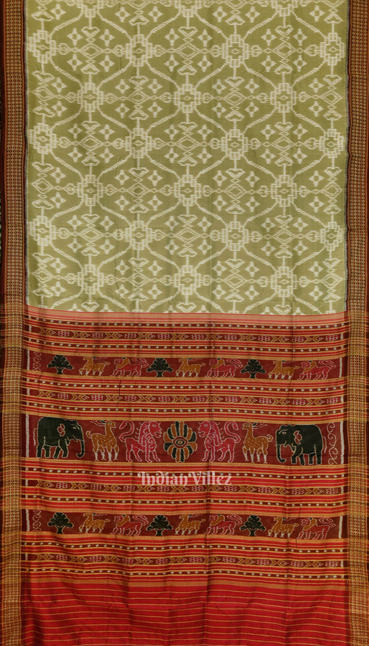 Black Green Kumbha Design With Patli Exclusive Sambalpuri Ikat Silk Sa ...