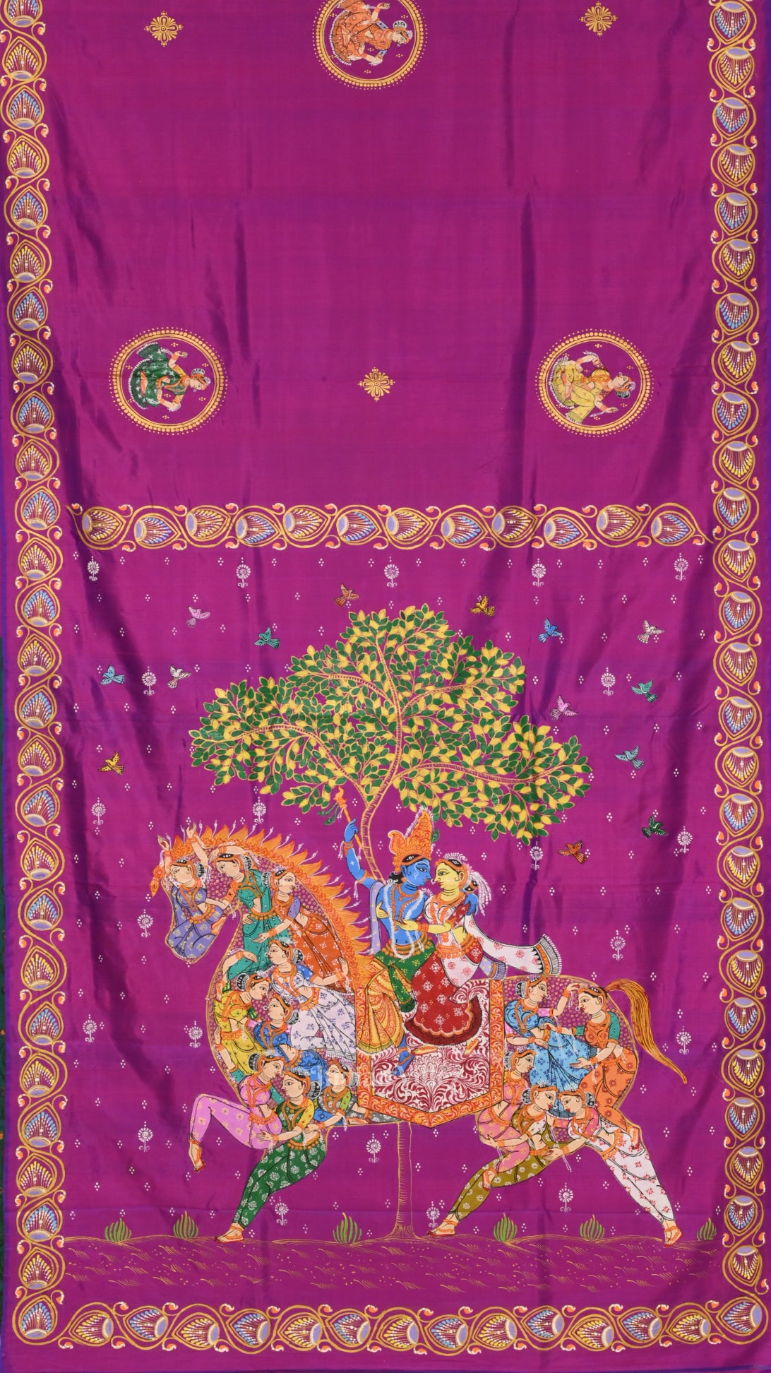 Purple Hand-Painted Kandarpa Ashwa (Horse) Pattachitra Saree – IndianVillèz