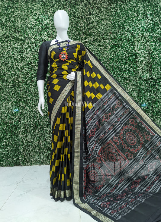 Black Green Kumbha Design With Patli Exclusive Sambalpuri Ikat Silk Sa ...