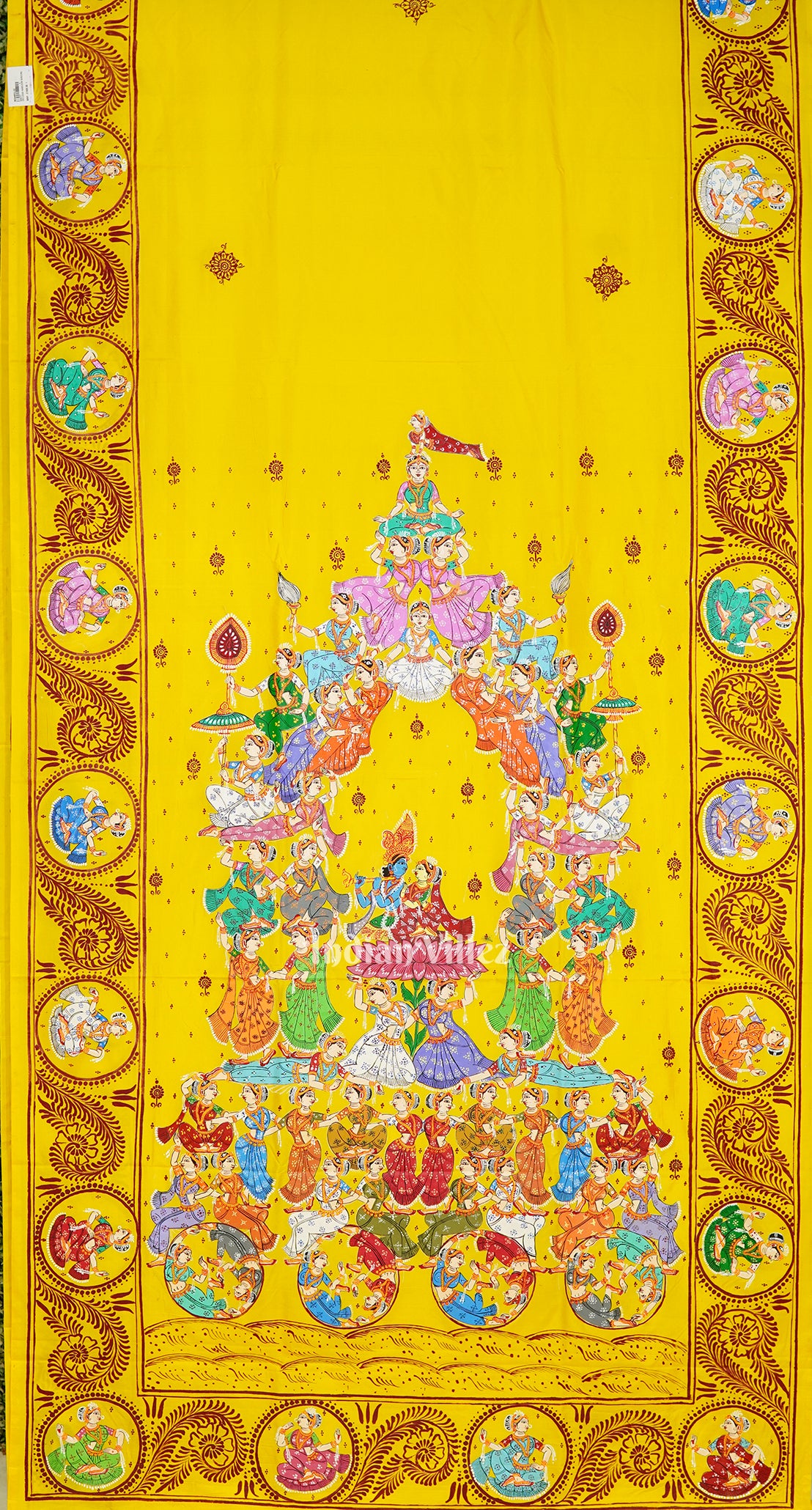Yellow Kandarpa Rath Hand-painted Pattachitra Saree – IndianVillèz