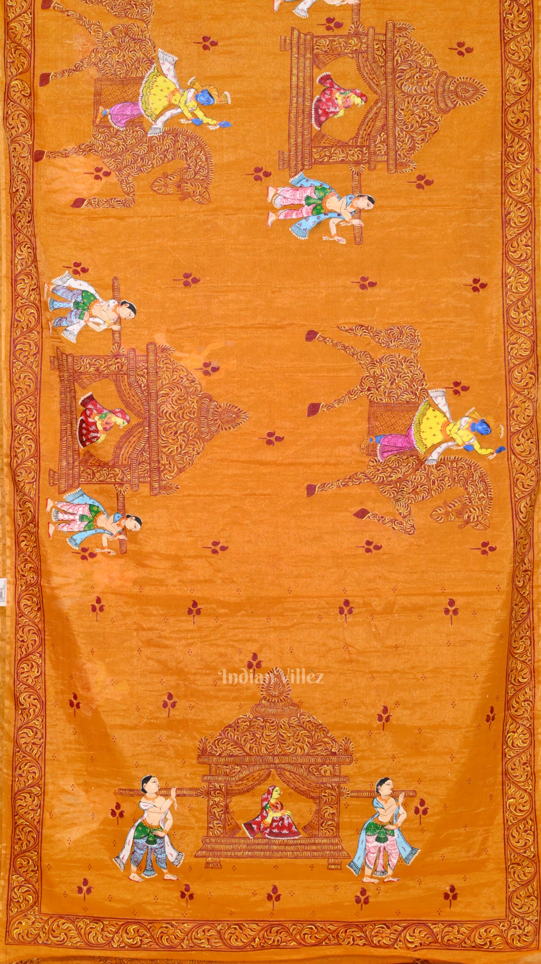 Mustard Yellow Doli Barat Hand- Painted Pattachitra Saree – IndianVillèz