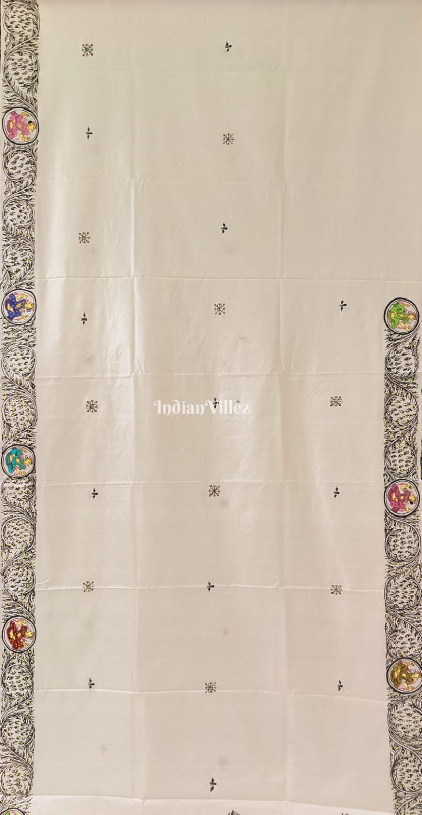 White PEACOCK (Mayur) & Nartaki Theme Pattachitra Silk Saree – IndianVillèz