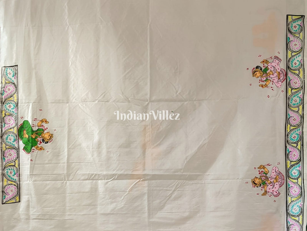 White Nartaki Mudra Hand-painted Pattachitra Saree – IndianVillèz