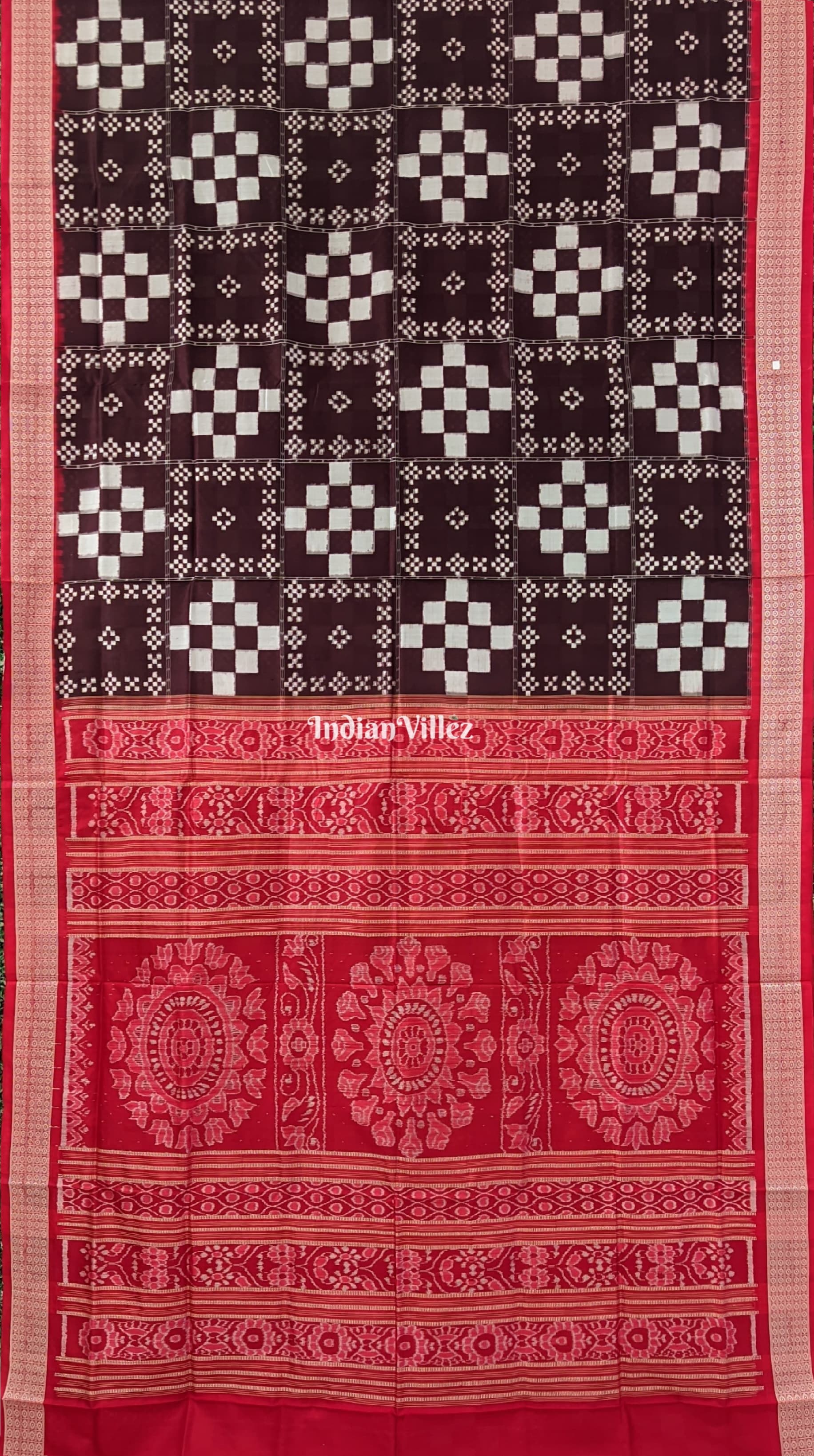 Wine Red Pasapali Theme Sambalpuri Silk Saree – IndianVillèz