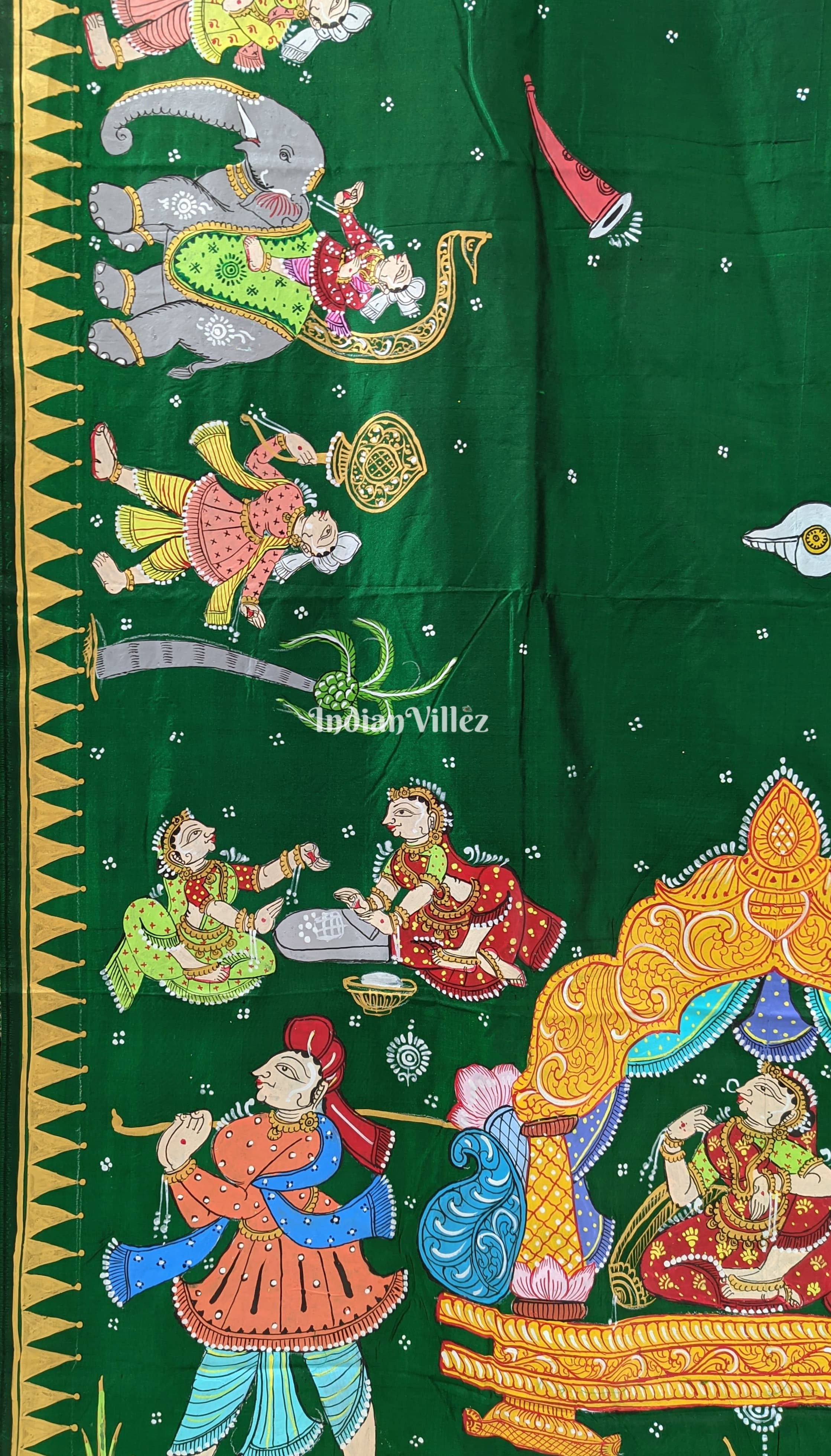 Green Doli Barat Theme Hand-Painted Pattachitra Saree – IndianVillèz