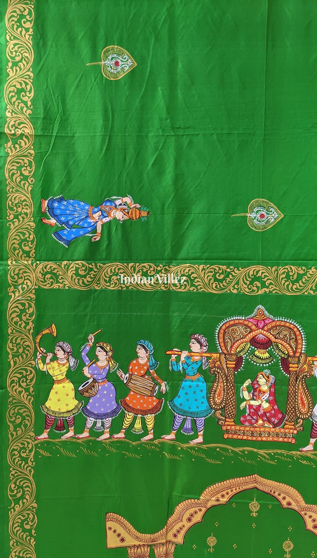 Dark Green Doli Barat & Marriage Theme Pattachitra Silk Saree ...