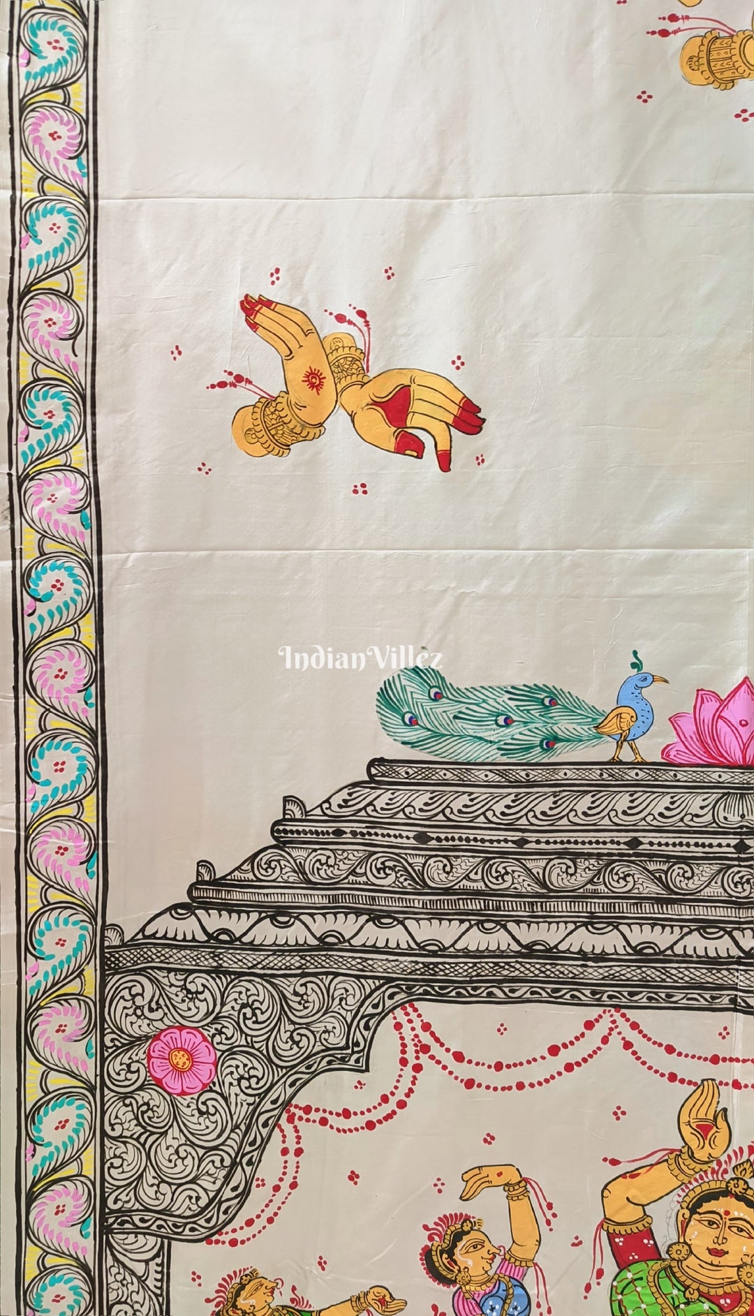 White Nartaki Mudra Hand-painted Pattachitra Saree – IndianVillèz