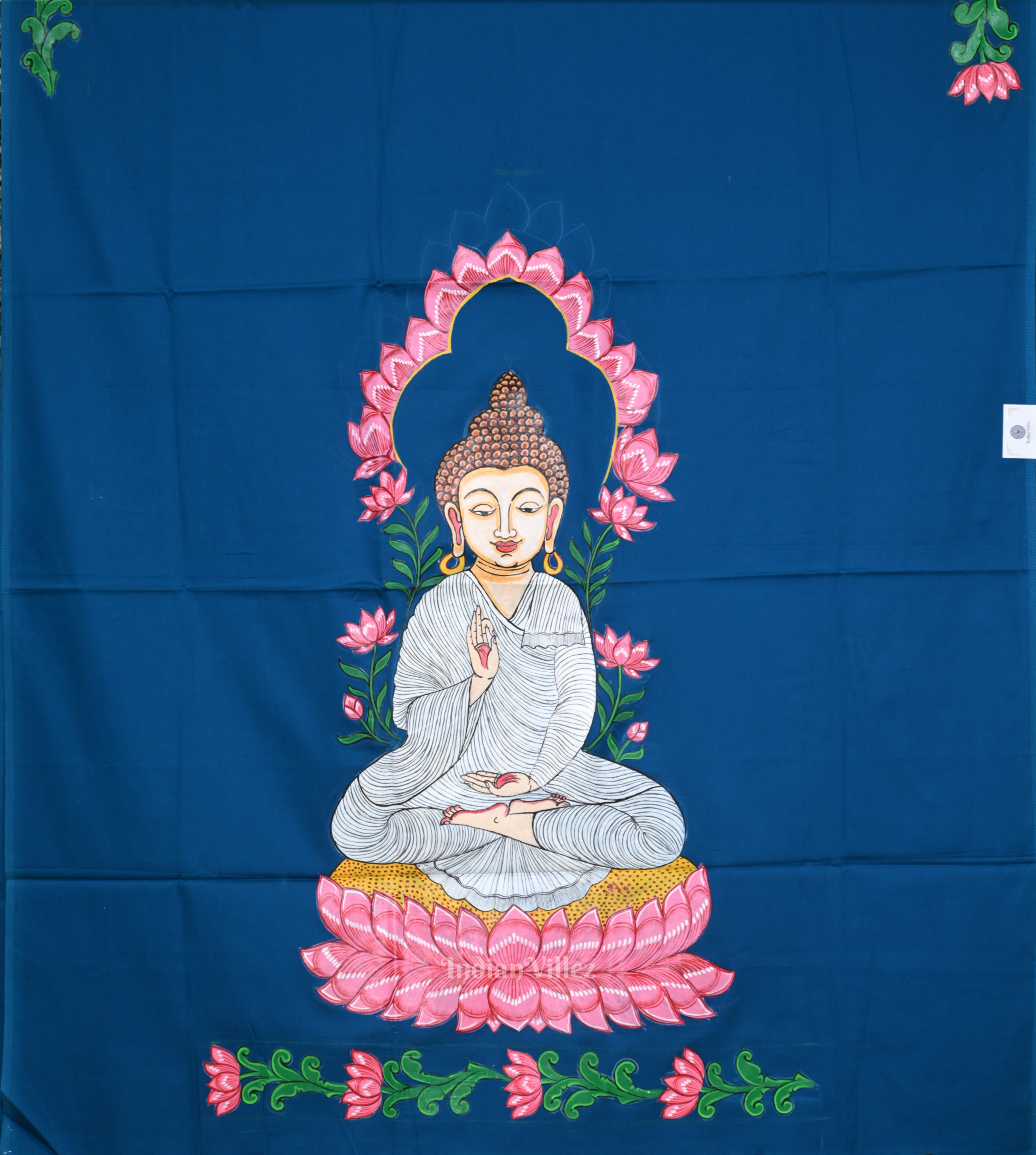 Blue Buddha Theme Hand-Painted Pattachitra Dress Material – IndianVillèz
