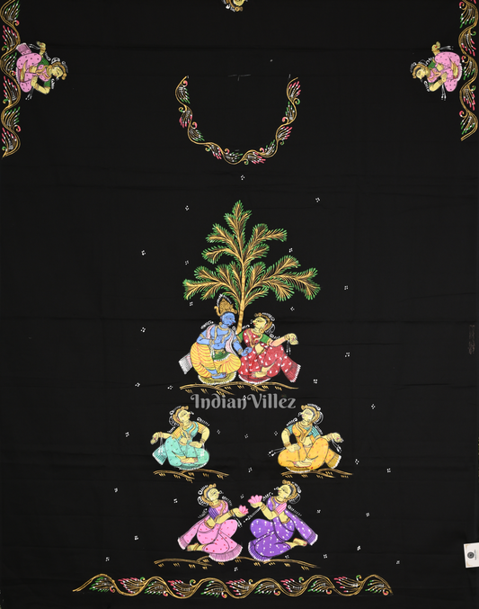 Black Krishna Raas Leela Hand-Painted Pattachitra Kurti (Unstitched ...