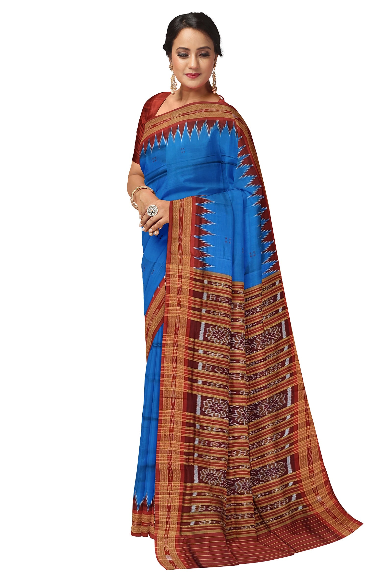 Blue Phoda Kumbha Design Odisha Ikat Khandua Silk Saree – IndianVillèz