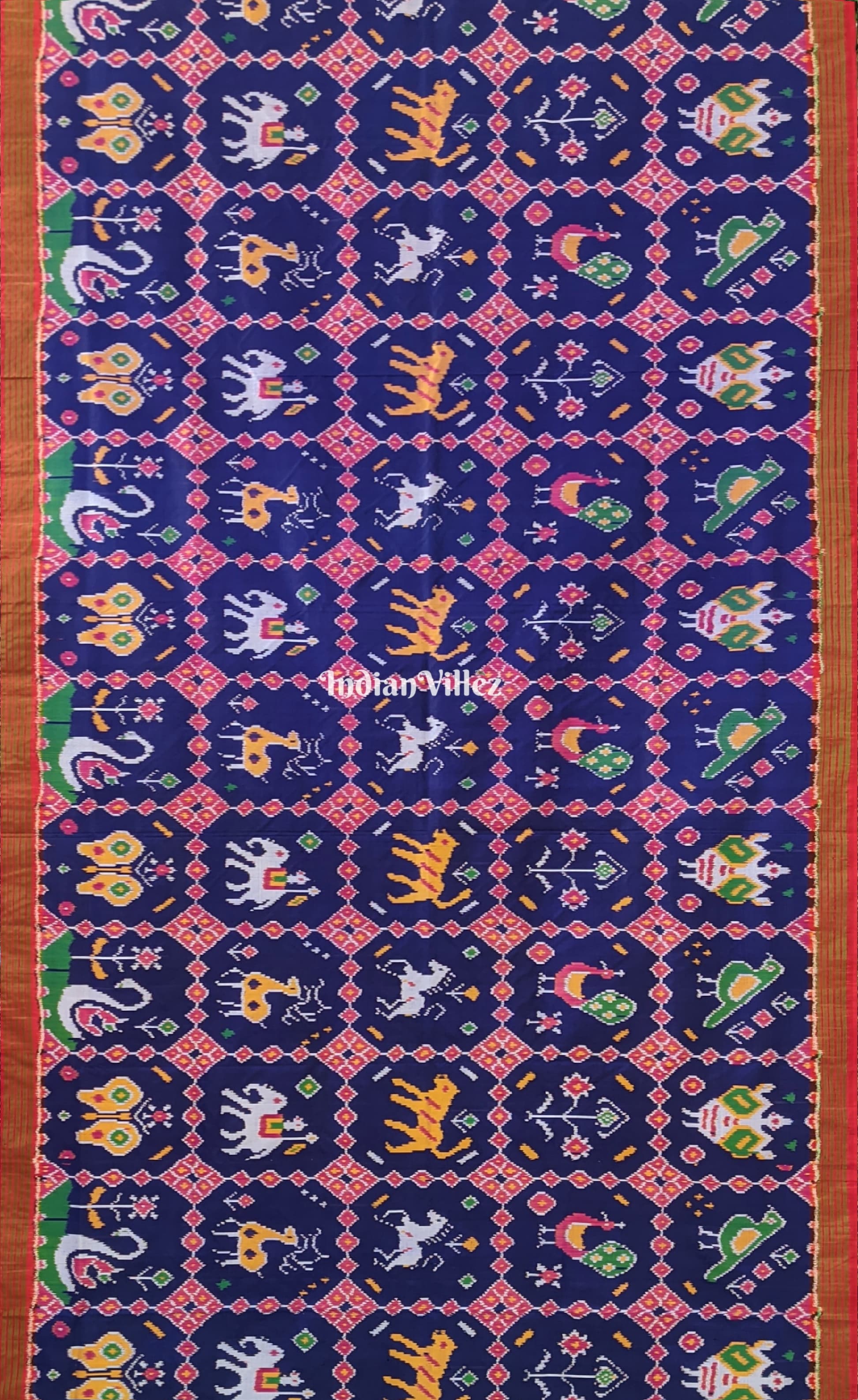 Blue Colour With Jungle Animals Theme Pochampally Ikat Silk Saree ...