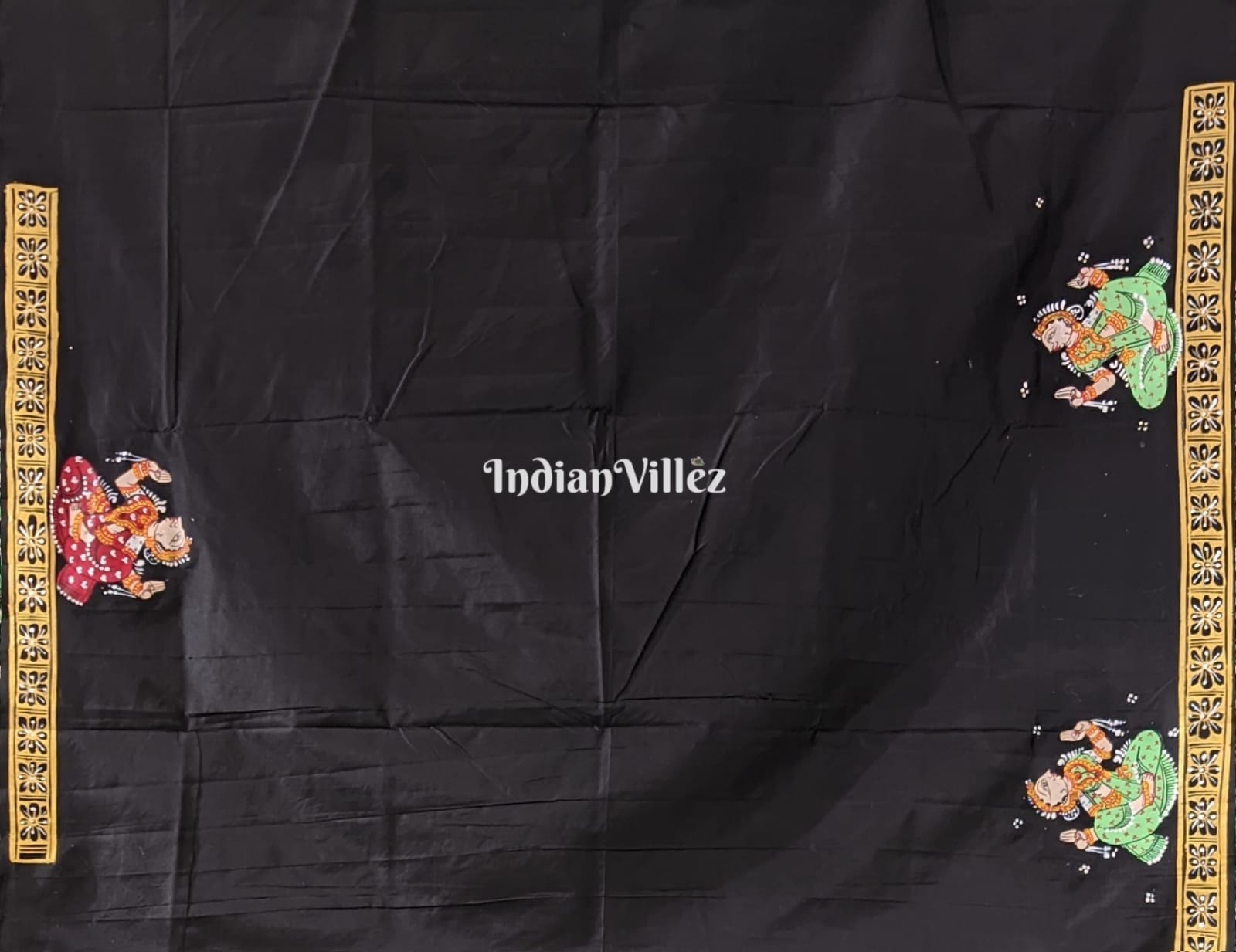 Black Elephant & Shringar Ras Hand-Painted Pattachitra Saree – IndianVillèz