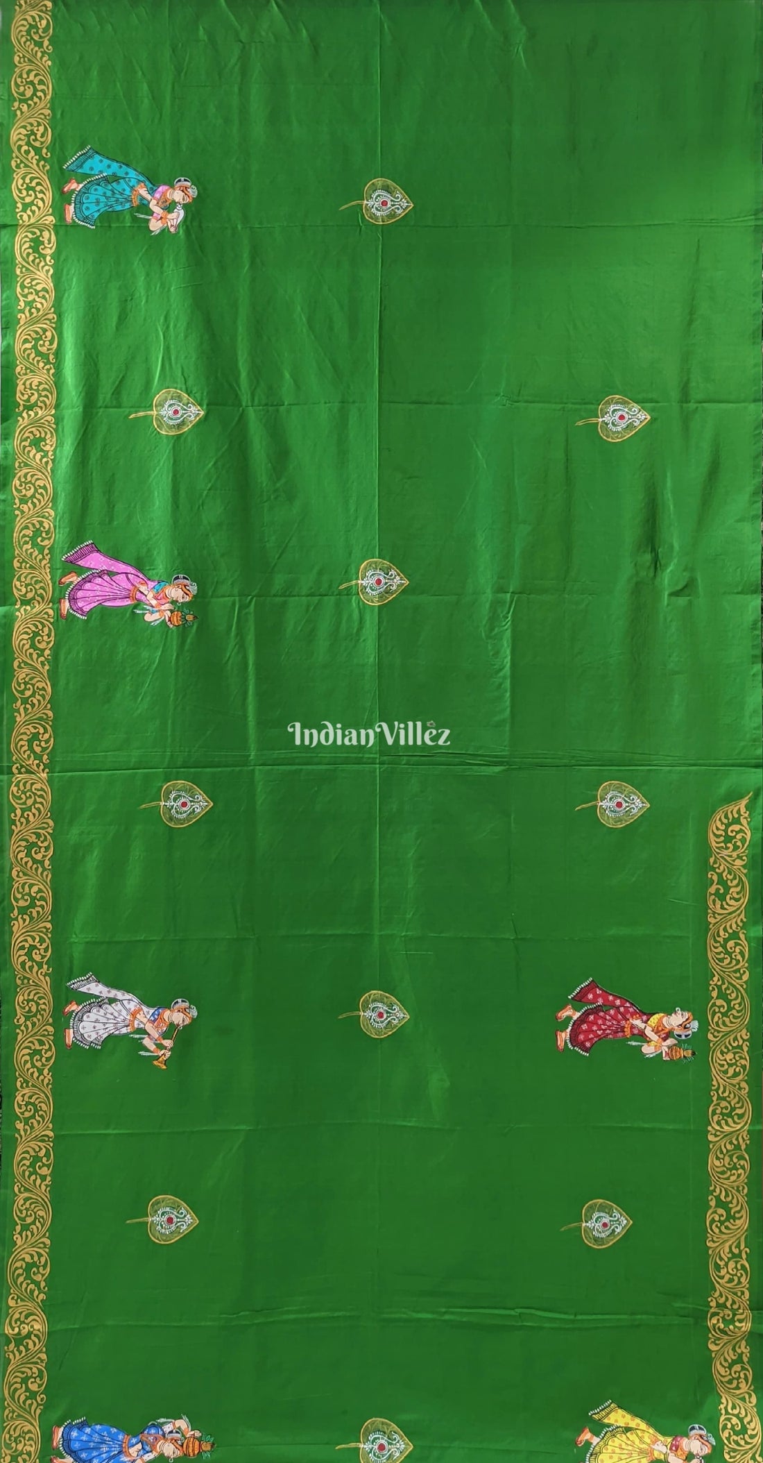 Dark Green Doli Barat & Marriage Theme Hand-Painted Pattachitra Saree ...