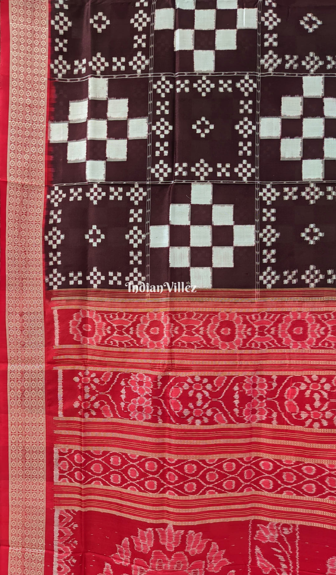 Wine Red Pasapali Theme Sambalpuri Silk Saree – IndianVillèz
