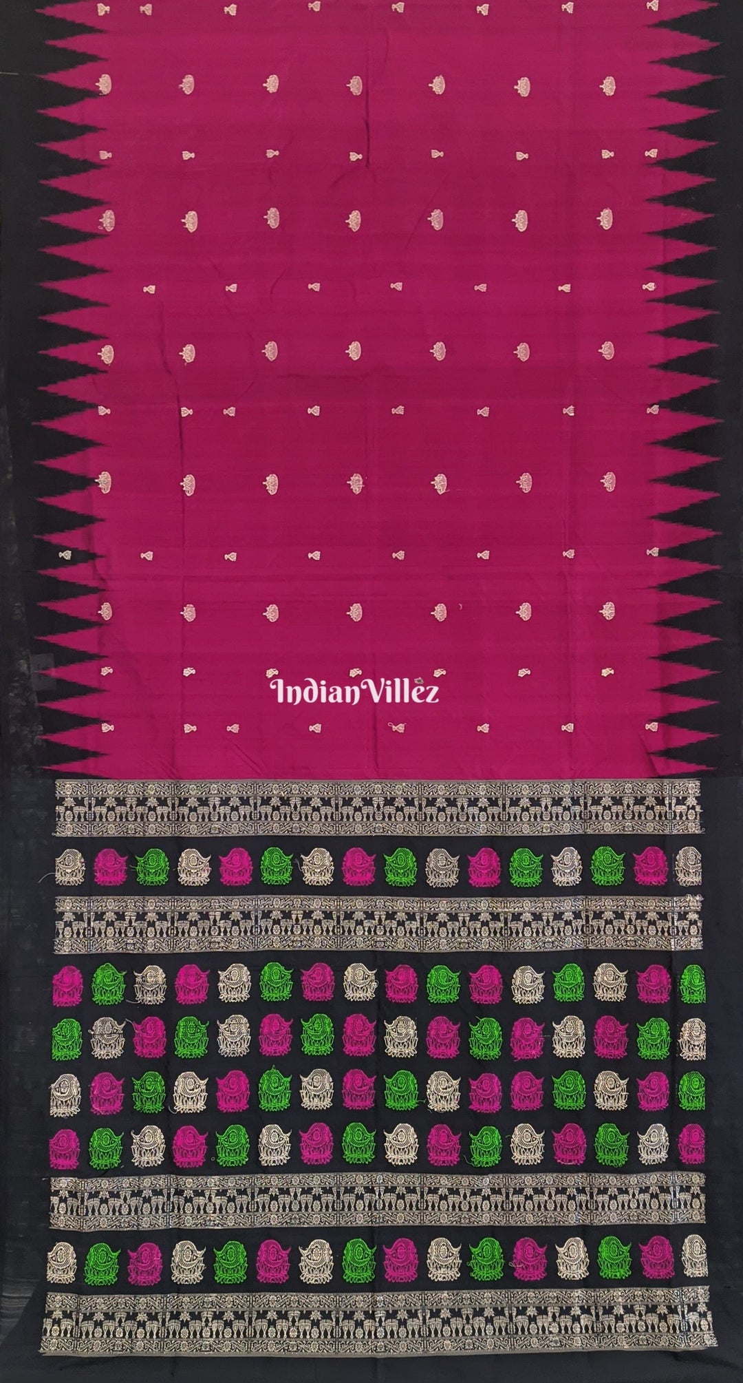 Magenta Single Laxmi Pada & Lotus Motif Bomkai Silk Saree – IndianVillèz