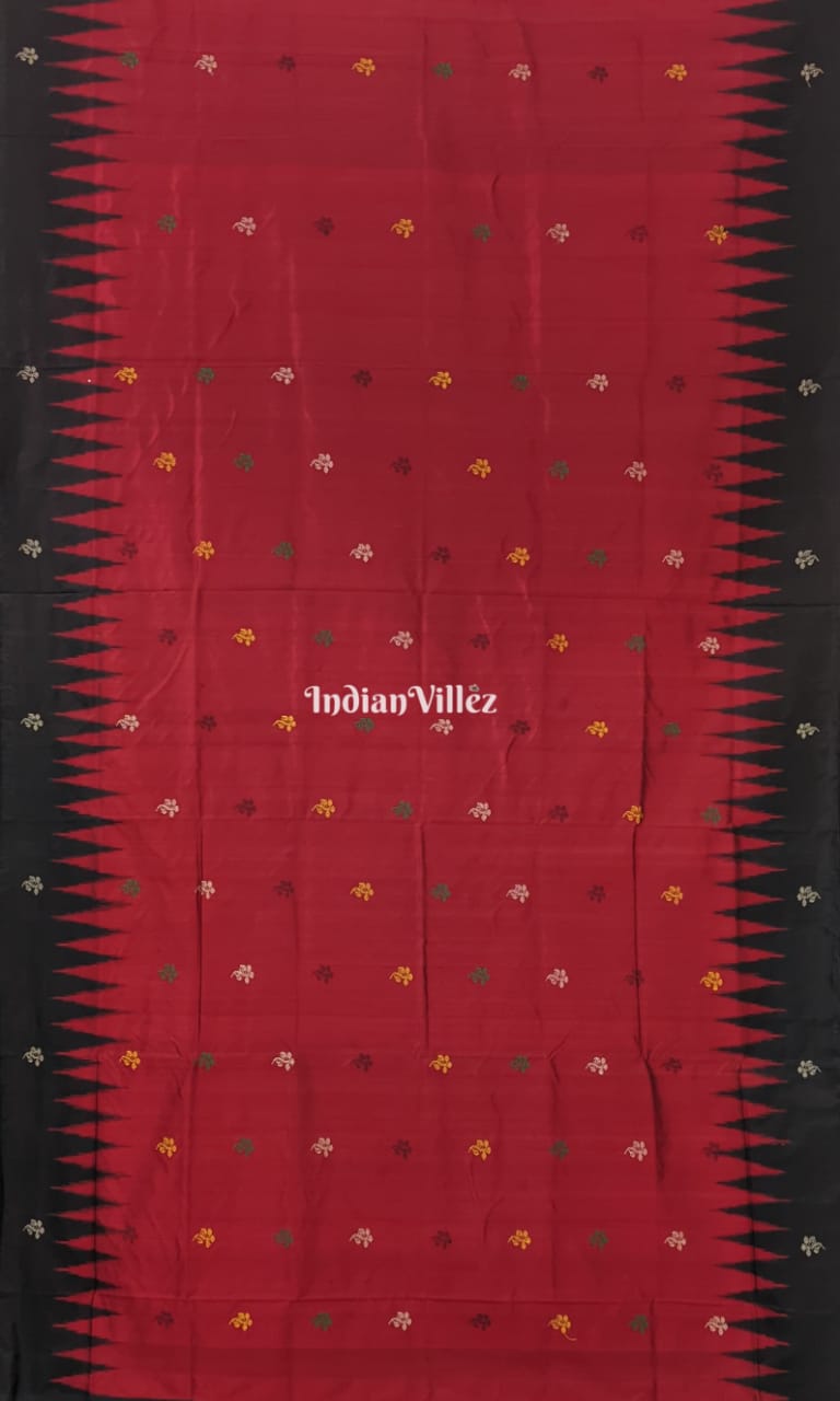 Black Red Floral Design Bomkai Silk Saree – IndianVillèz