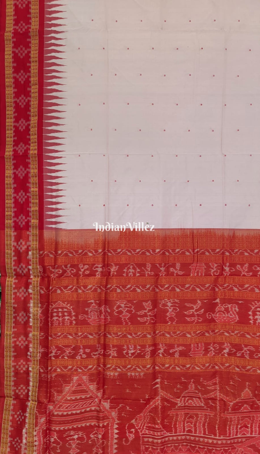 Pinkish White Border Pasapali Sambalpuri Silk Saree with Tissue Anchal ...